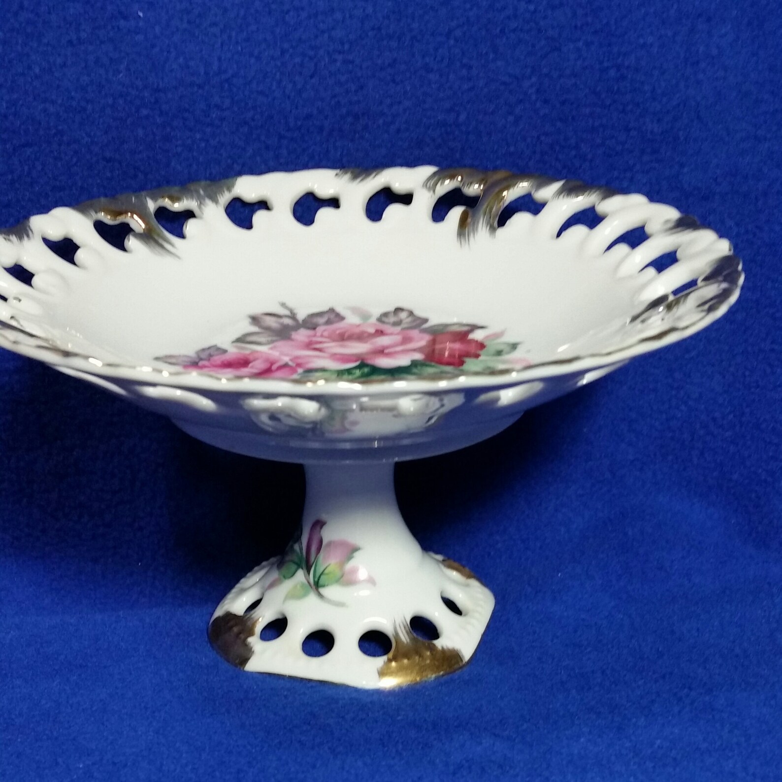 Vintage Lefton Rose Compote / Rose Pedestal Bowl / Lefton - Etsy