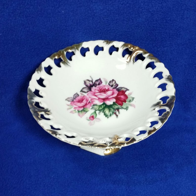 Vintage Lefton Rose Compote / Rose Pedestal Bowl / Lefton Porcelain ...