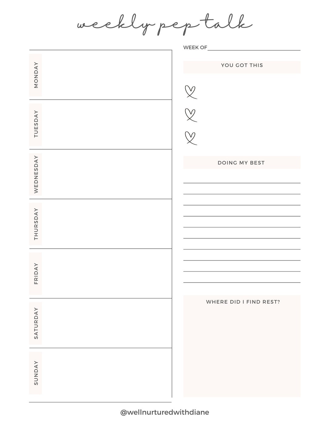 Digital Download Weekly Printable Pep Talk Planner - Etsy