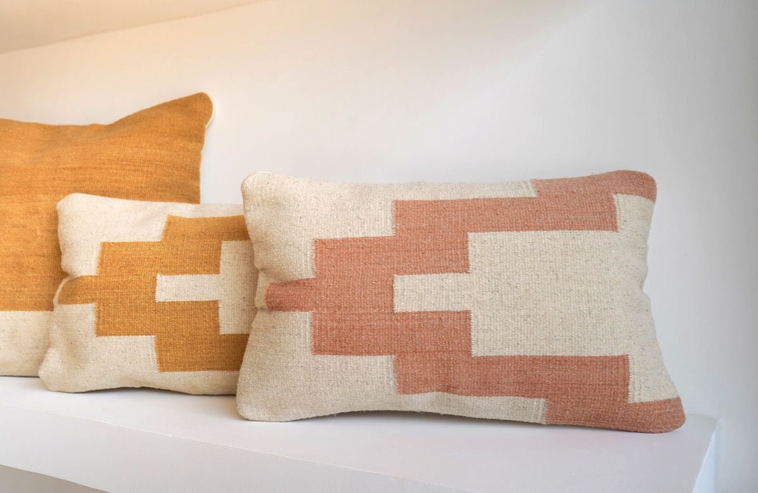 Temple Mexican Lumbar Pillow, Handwoven Wool, Boho Cushion - Etsy