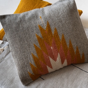 Grey Pillow, Wool Cushion, Woven Wool Pillow, Handmade Mexican Pillow ...