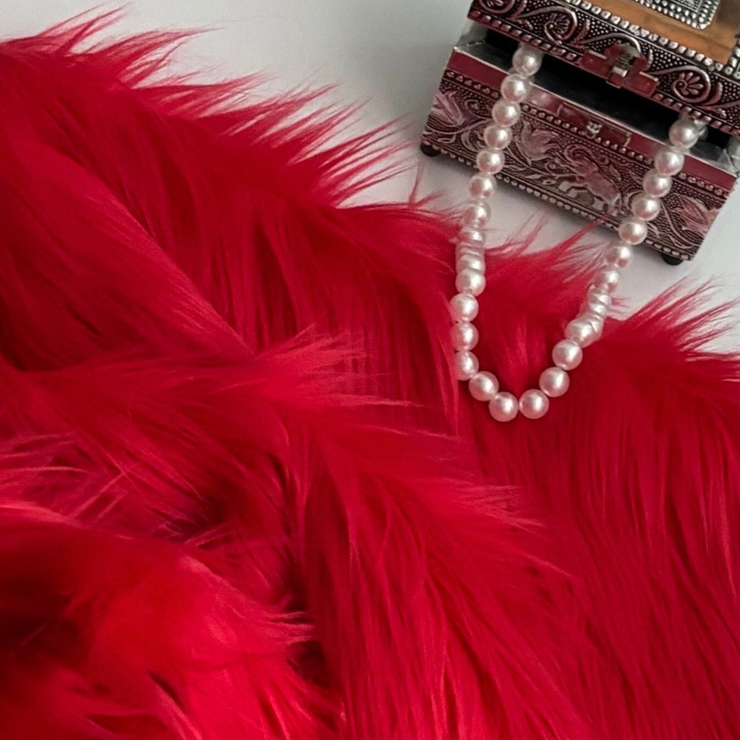 Bianna BRIGHT FIRE RED Mohair Long Pile Faux Fur Fabric, Solid Color ...