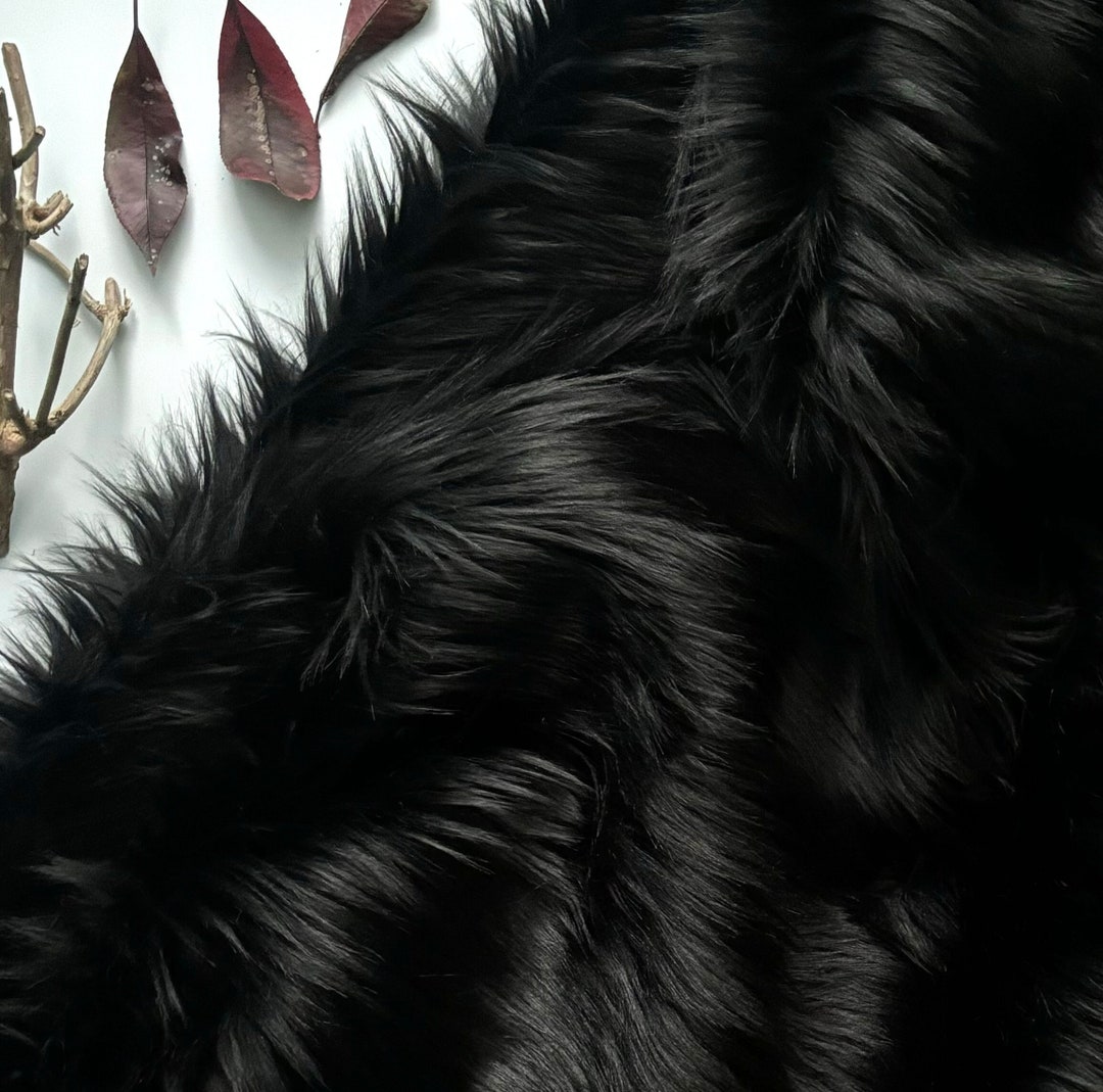 Bianna BLACK Shag Long Pile Shag Faux Fur Fabric, Solid Color, Material ...