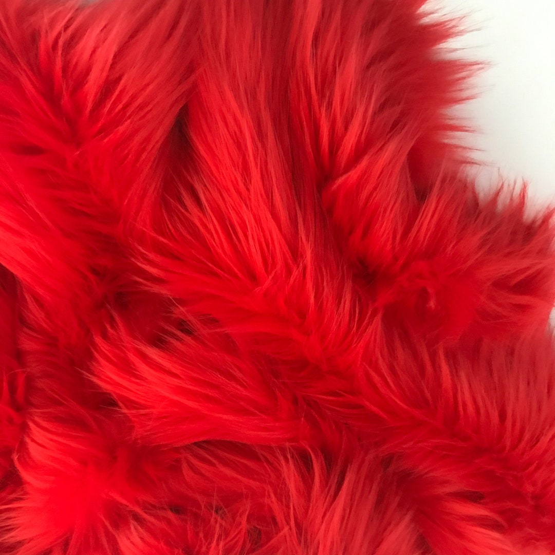 Bianna by the Yard BRIGHT FIRE RED 2 Long Pile Faux Fur Fabric, Shag ...