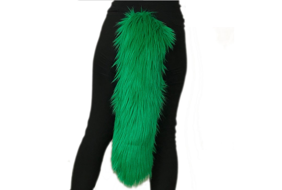 Emerald Green Luxury Faux Fur Animal Cosplay Tail, 20 or 30 Inches Rave ...