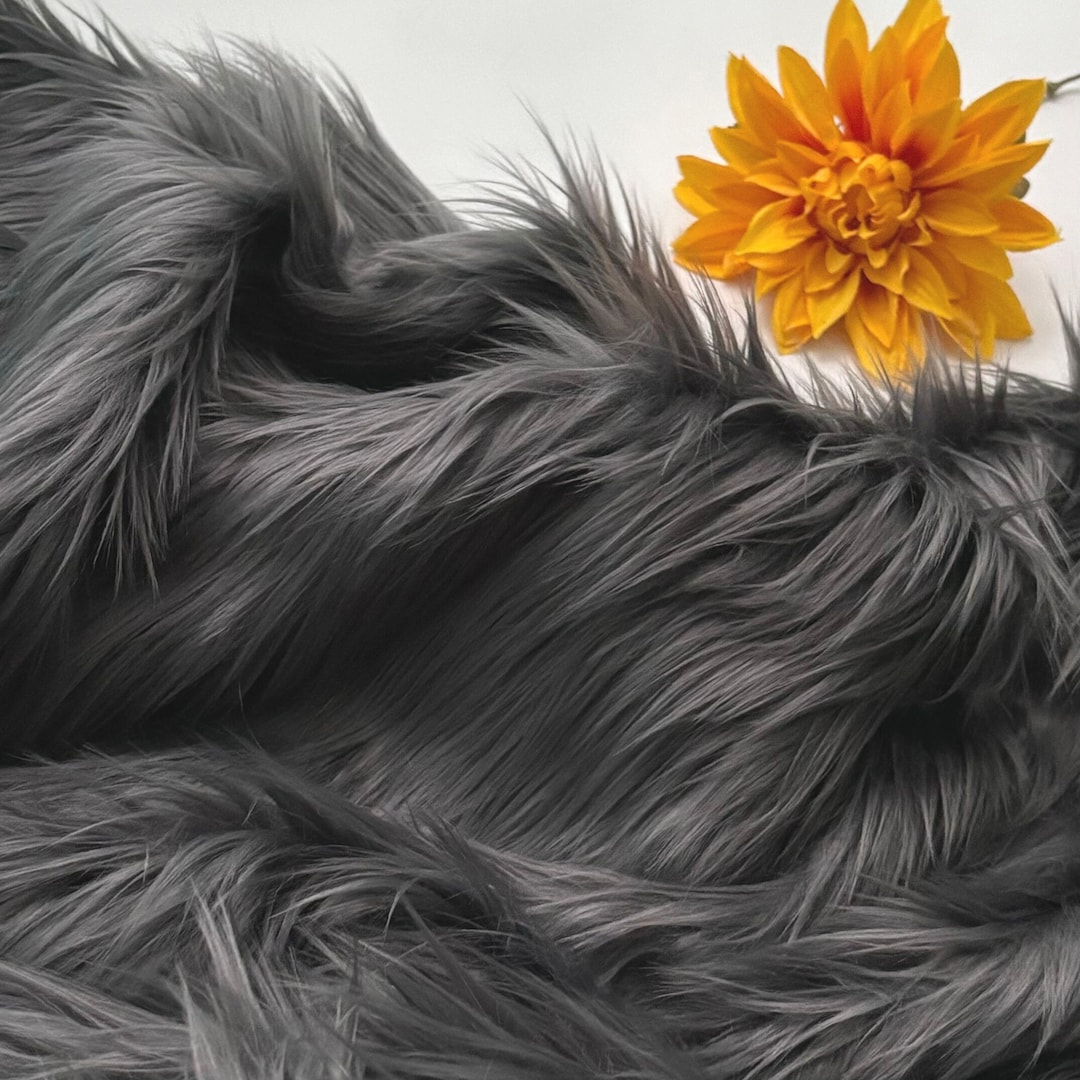 Bianna CHARCOAL DARK GRAY Mohair Long Pile Faux Fur Fabric, Solid Color ...