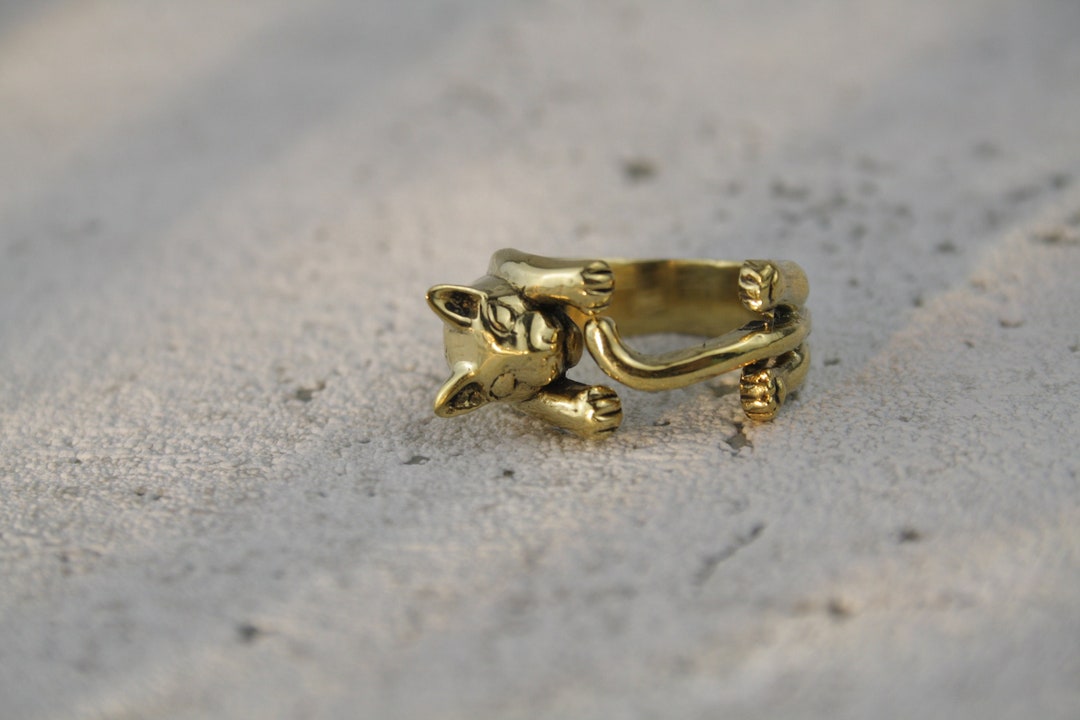 Cat Ring, Brass Ring With Cat, Golden Cat Ring - Etsy