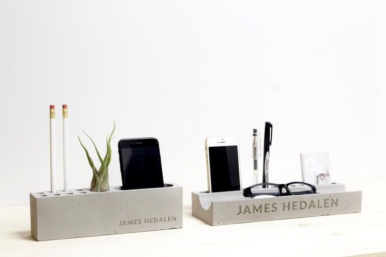 Custom Concrete Name Plate Desk Organizer, Engraved Desk Plate, Gift ...