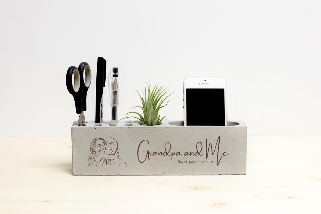Grandpa & Me Engraved Photo on Concrete Desk Organizer, Personalized ...