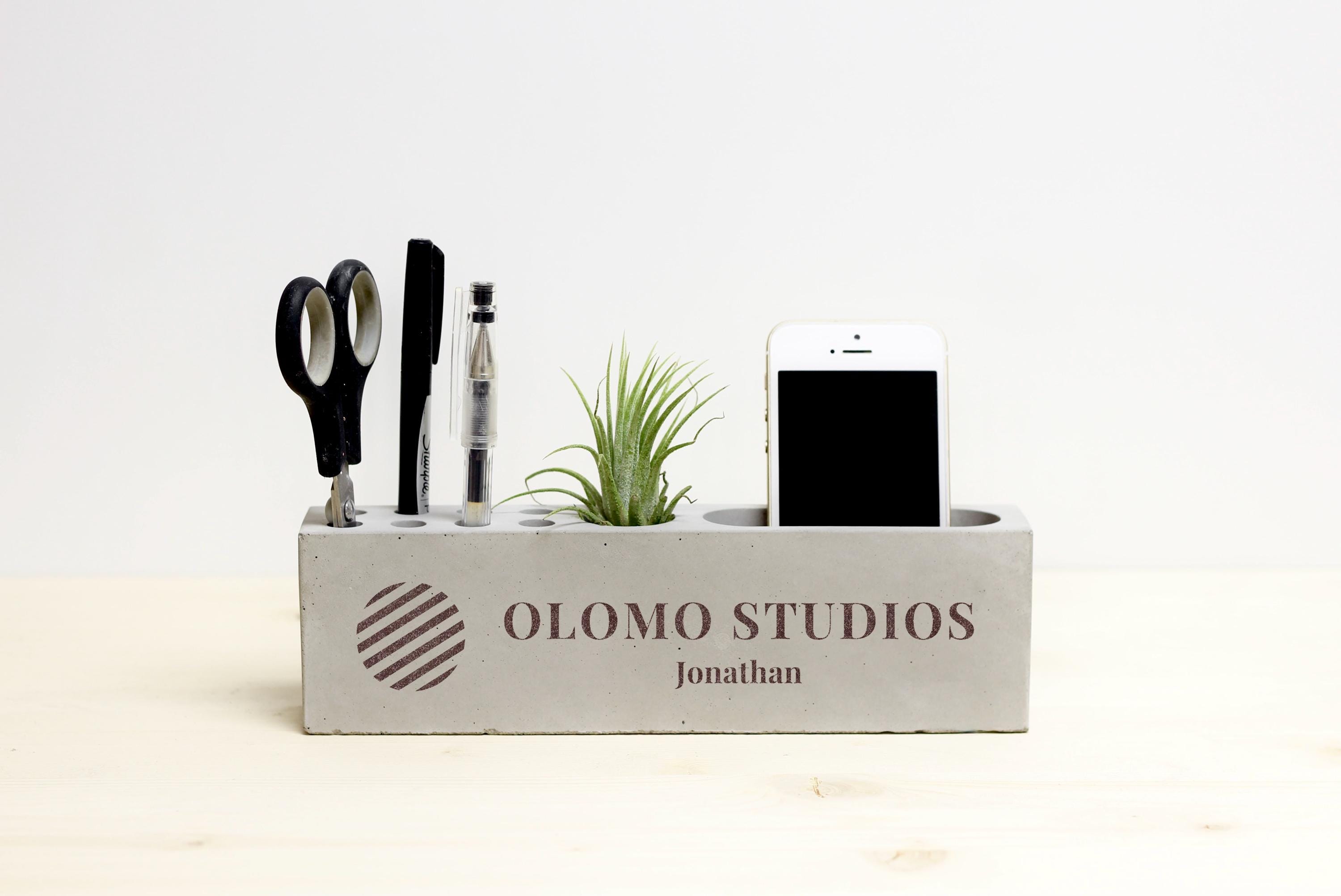 Custom Concrete Name Plate Desk Organizer, Engraved Desk Plate, Gift ...