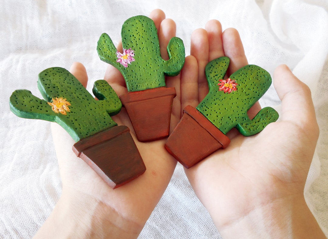 Miniature Cactus Plant, Fridge Magnets, Succulent Lover Gift, Cactus ...