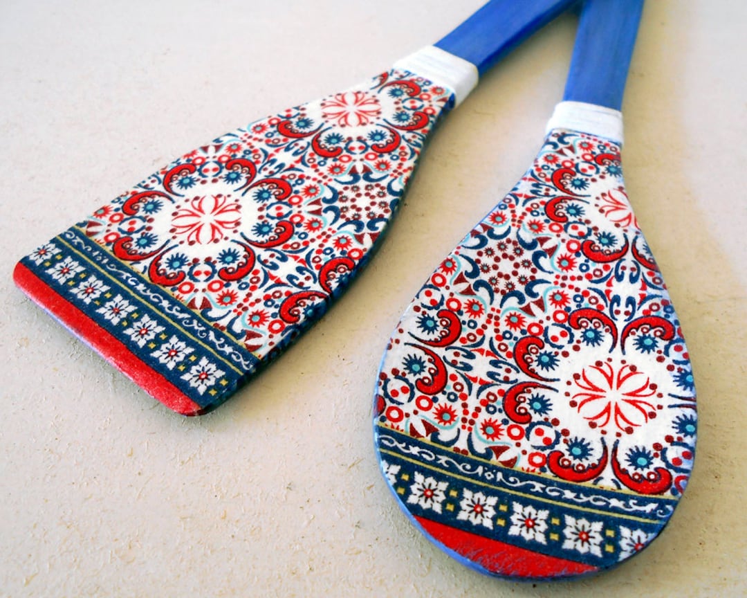 Ethnic, Indigo, Mexican Kitchen Decor: Decorative Wooden Spoon Set - Etsy