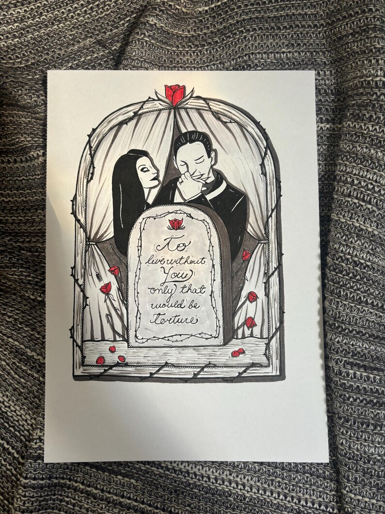 Gomez and Morticia Illustration, Gothic Illustration, 4x6 Impression ...