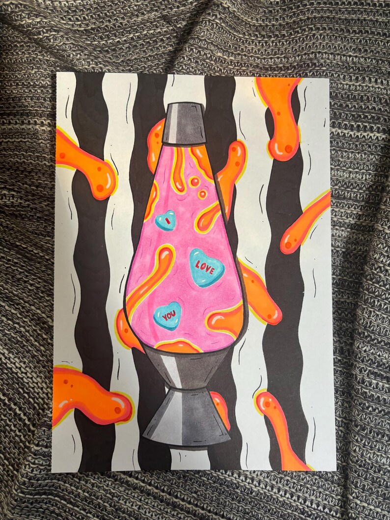 I Love You Lava Lamp Illustration, Valentine's Day Post Card Print ...