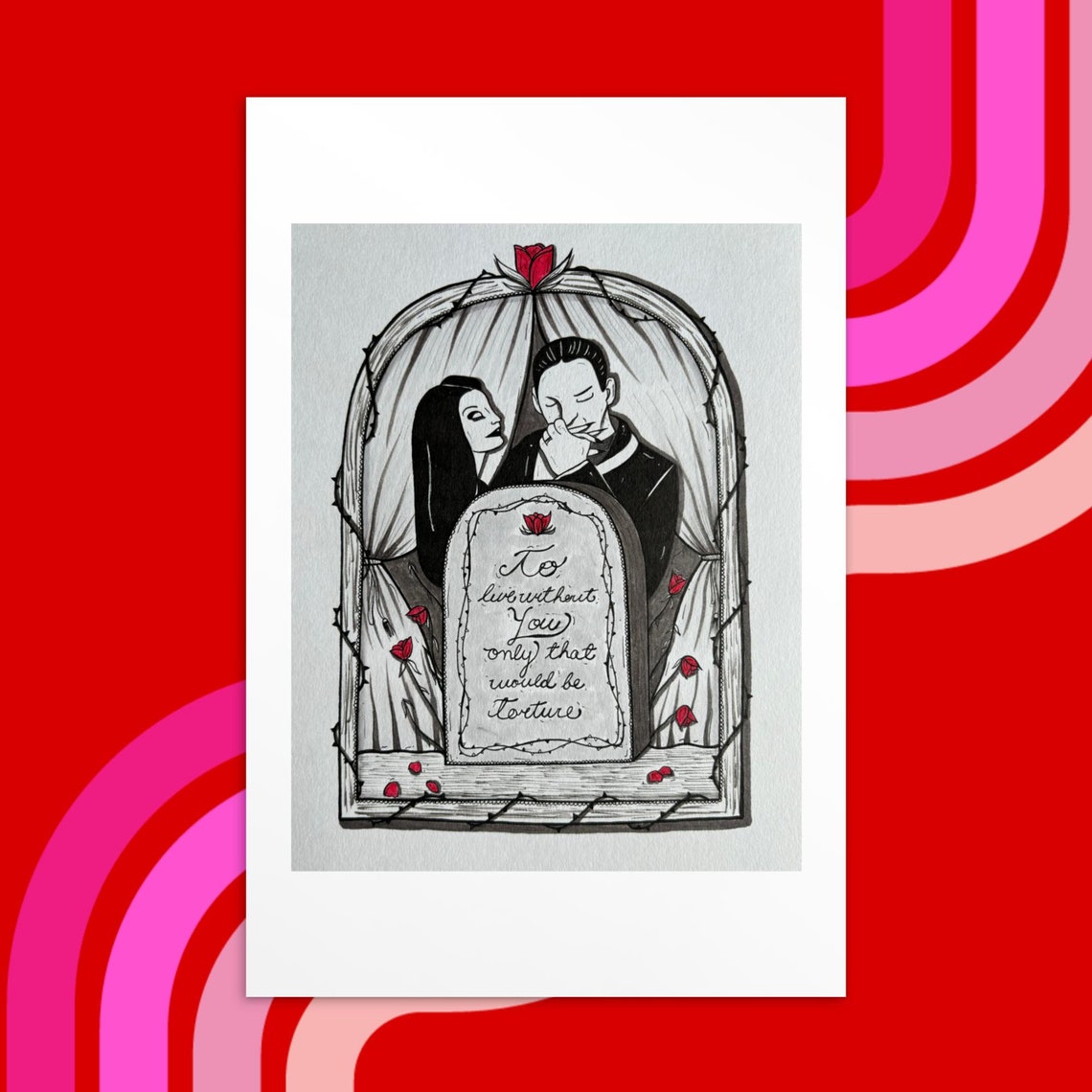 Gomez and Morticia Art Print, the Addams Family Illustration, Dark ...