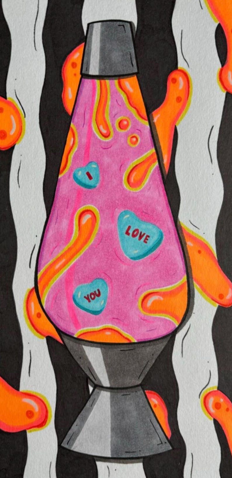 I Love You Lava Lamp Art Print, Trippy Fluid Artwork, Vintage Pink Lamp ...