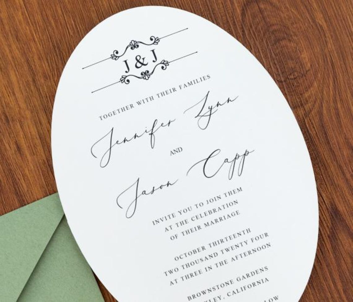 Affordable Chic Oval Flat Wedding Invitation - Etsy