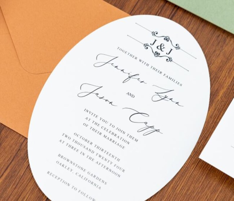 Affordable Chic Oval Flat Wedding Invitation - Etsy