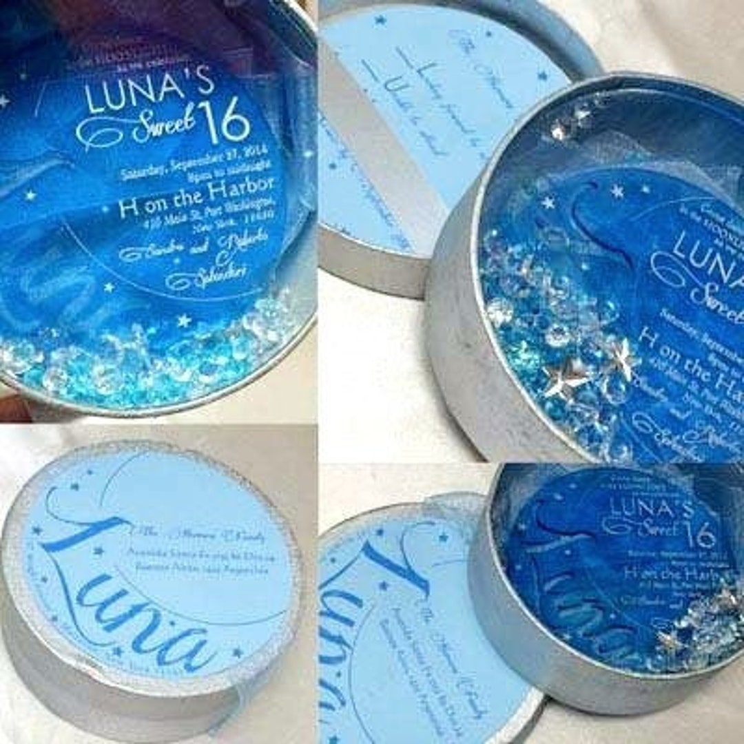 Luna Box Acrylic Invitation - Personalized Star Night Water Blue Cards ...