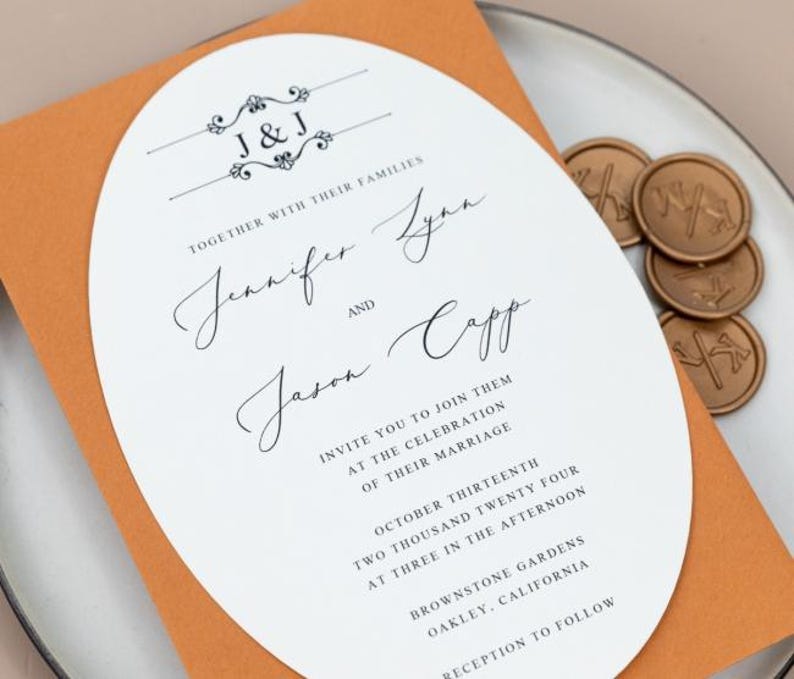 Affordable Chic Oval Flat Wedding Invitation - Etsy