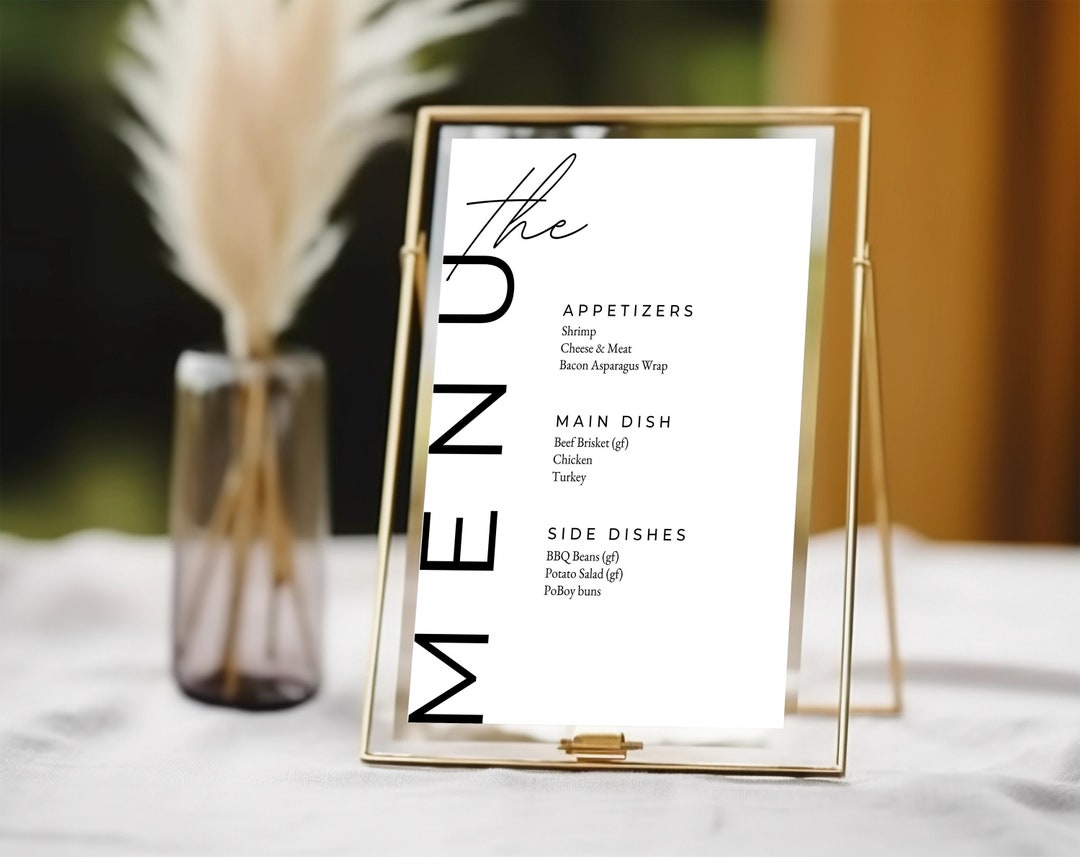 Modern Wedding Menu Sign Template 18 Pages Digital Download, 5x7 Modern ...