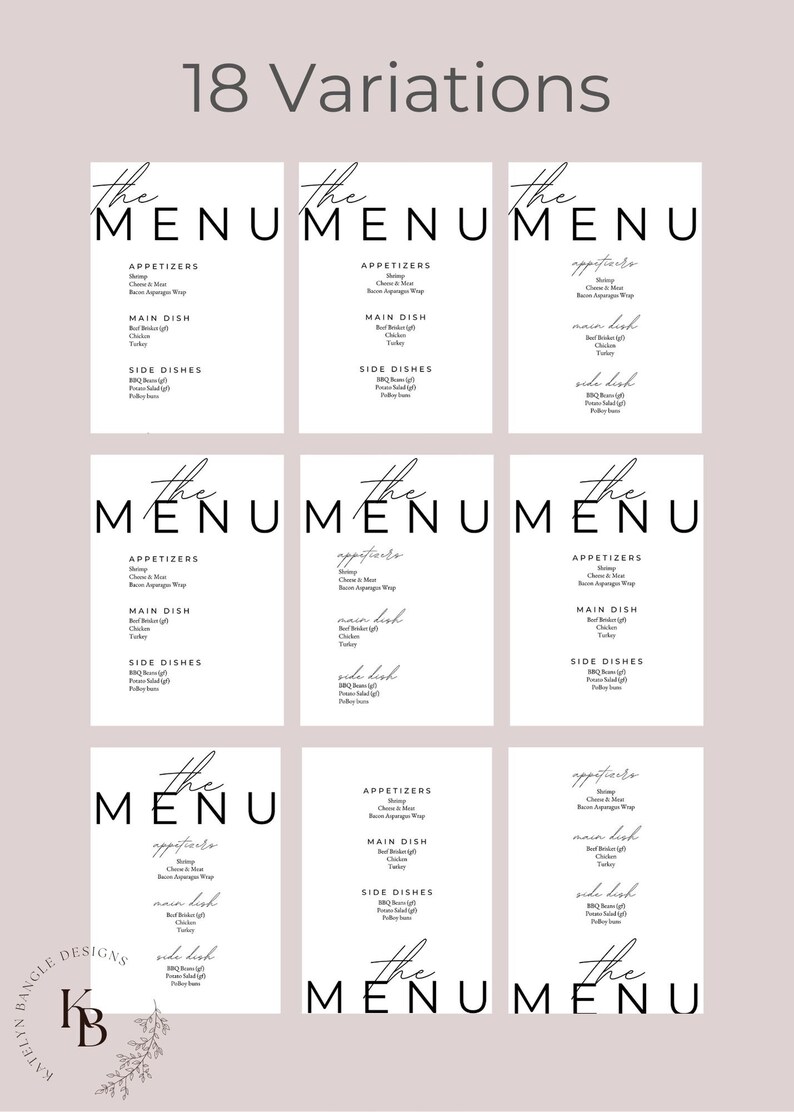 Modern Wedding Menu Sign Template 18 Pages Digital Download, 5x7 Modern ...