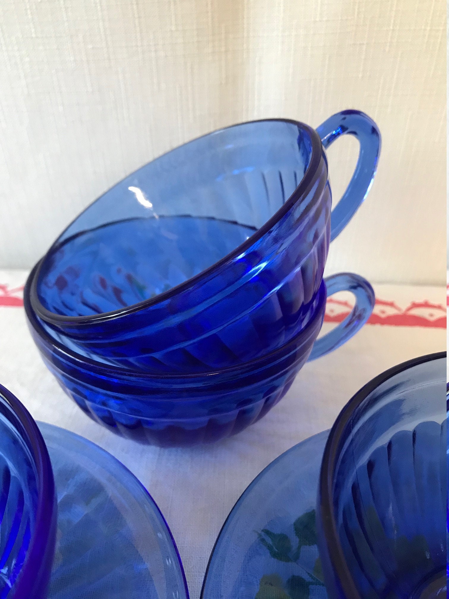 Hazel Atlas Cobalt Cups and Saucer Set Aurora Pattern - Etsy