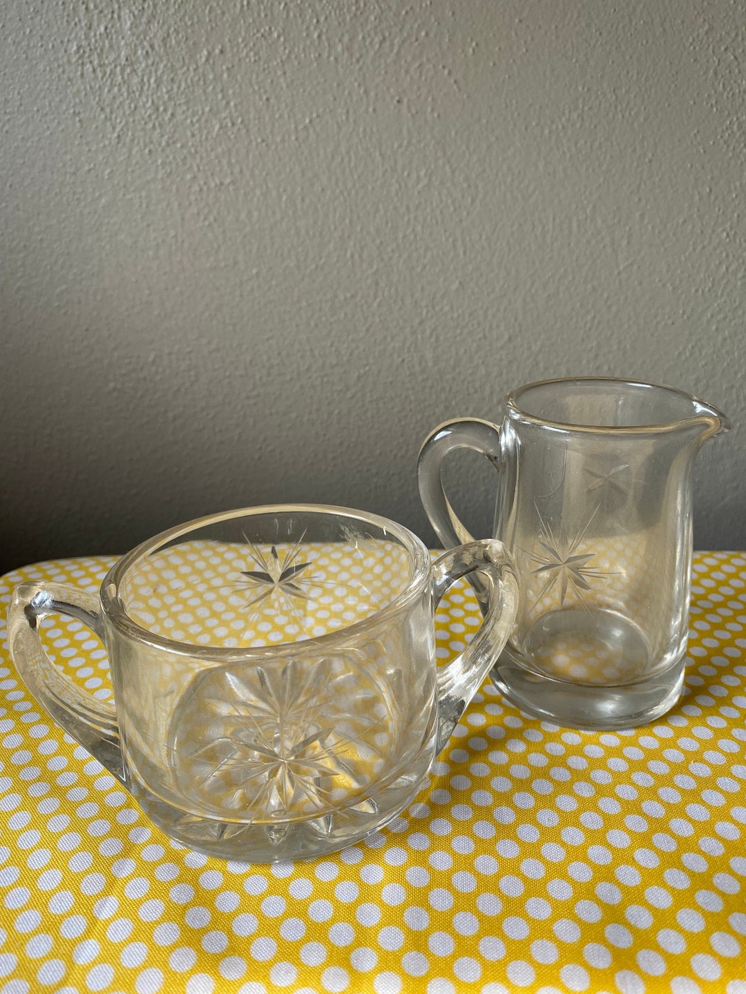 Depression Glass Star Pattern Creamer and Sugar - Etsy