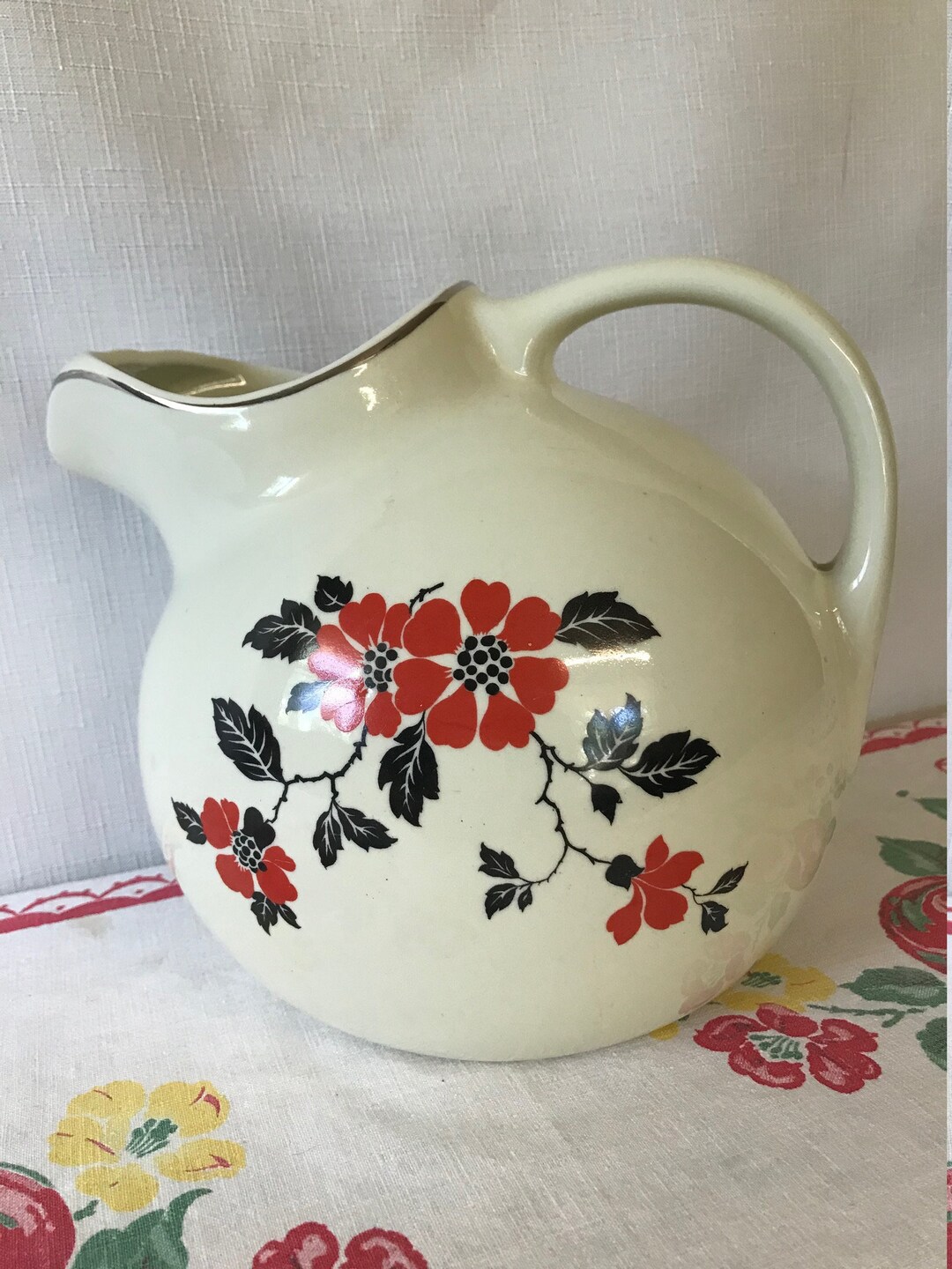 Hall's Superior Quality Red Poppy Ball Pitcher - Etsy