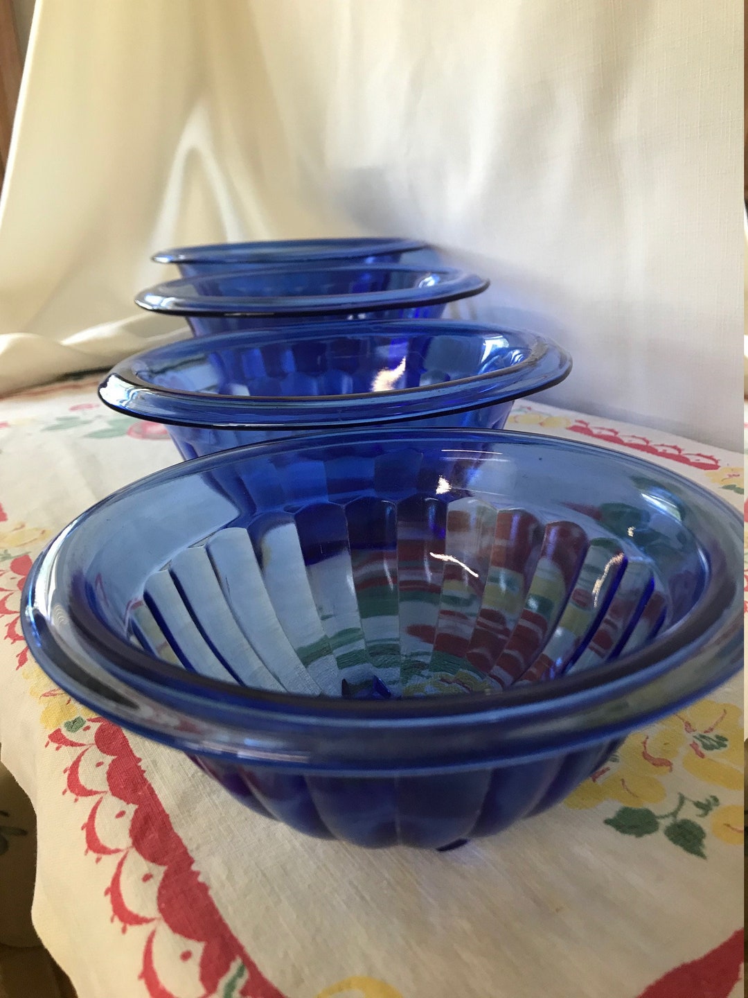Hazel Atlas Cobalt Blue Pillar Optic Rib-set of 4 Mixing Bowls - Etsy