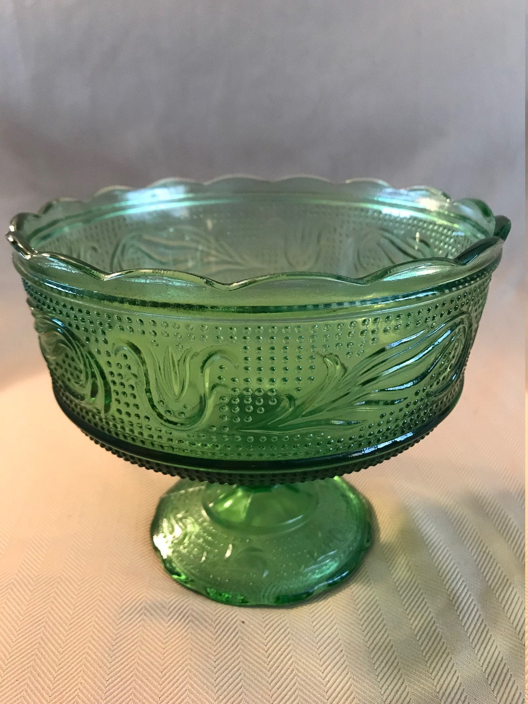 Green Glass Compote EO Brody CO - Etsy