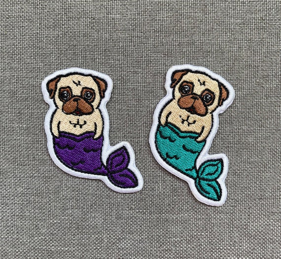 Pug mermaid Patches iron on patches Pug mermaid iron on patch | Etsy
