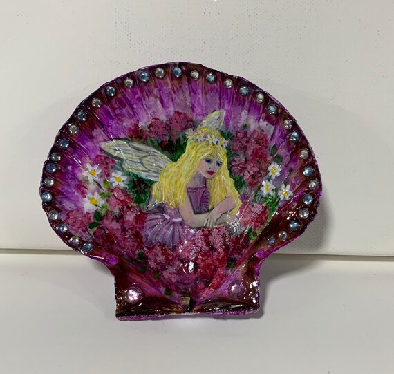 Hand Painted Scallop Shell With Fairy Decoupage | Etsy