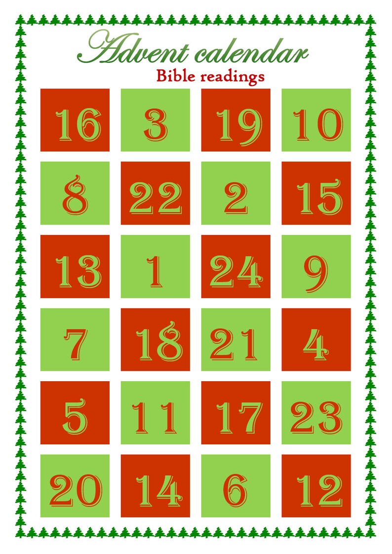 Advent Calendar, Christmas Countdown BIBLE READINGS Printable. DIY, A4 ...