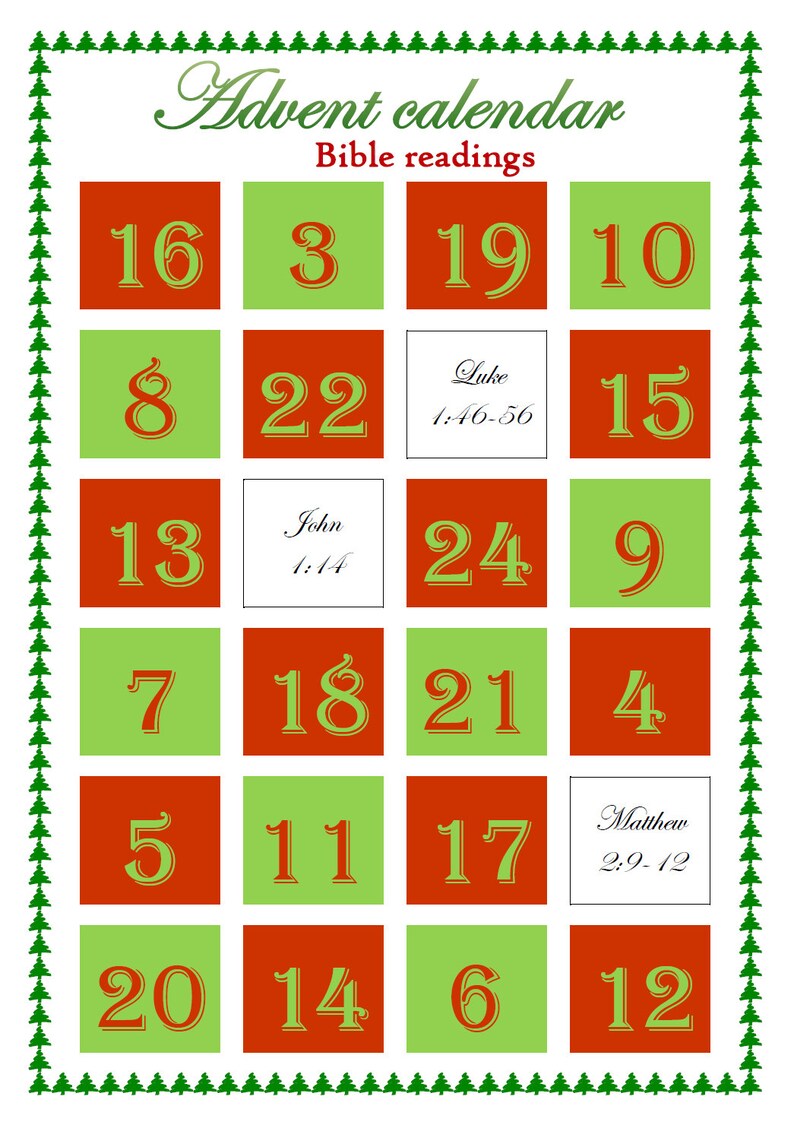 Advent Calendar, Christmas Countdown BIBLE READINGS Printable. DIY, A4 ...