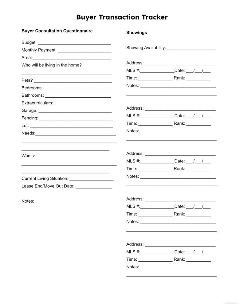 Buyer Transaction Tracker Checklist for Real Estate Agents - Etsy