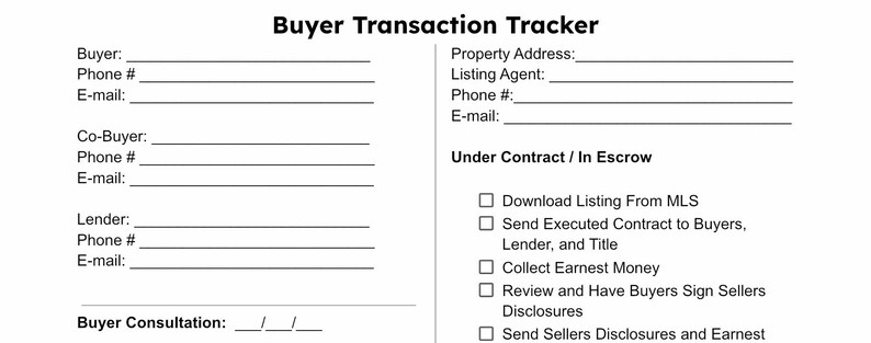 Buyer Transaction Tracker Checklist for Real Estate Agents - Etsy