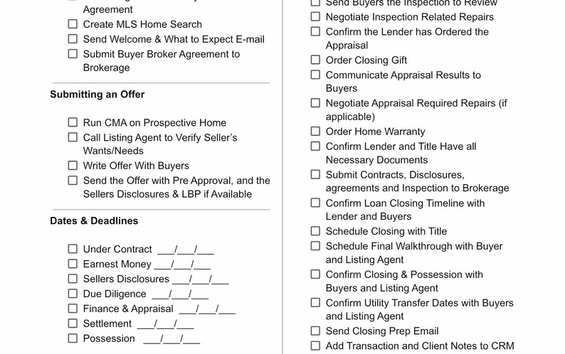 Buyer Transaction Tracker Checklist for Real Estate Agents - Etsy