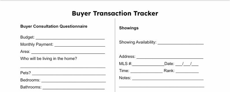 Buyer Transaction Tracker Checklist for Real Estate Agents - Etsy