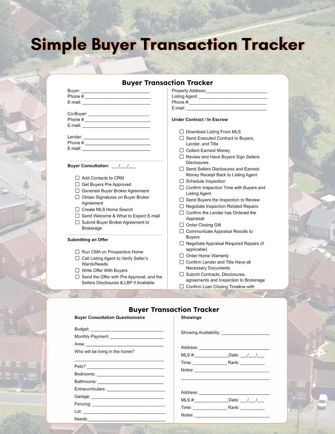 Buyer Transaction Tracker Checklist for Real Estate Agents - Etsy