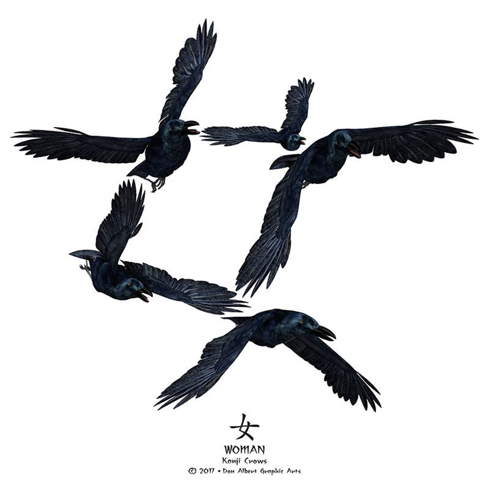 Woman, Kanji, Crows, Japanese, Chinese, Asian, Calligraphy Characters ...