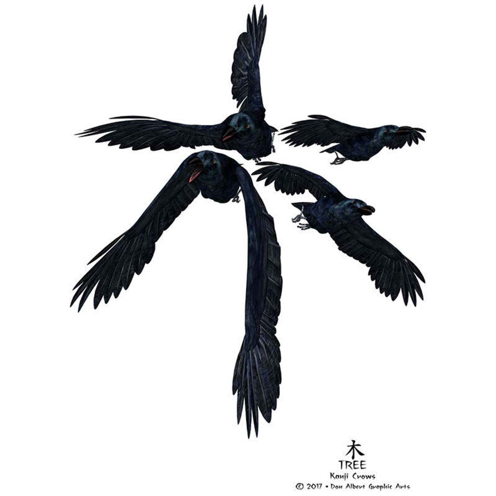 Tree, Kanji, Crows, Japanese, Chinese, Asian, Calligraphy Characters ...