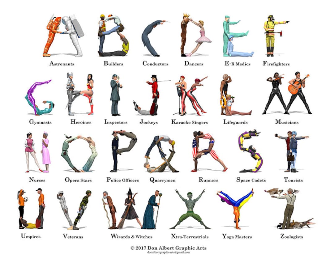 Alphabet Art, ABC Poster Print, Human Figure Picture Alphabet, Word ...