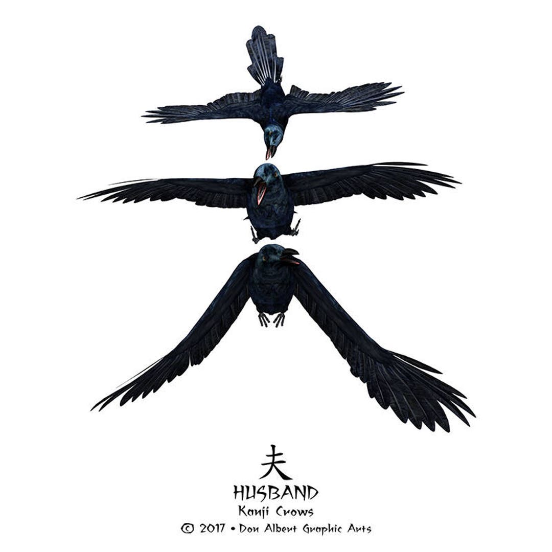 Husband, Kanji, Crows, Japanese, Chinese, Asian, Calligraphy Characters ...
