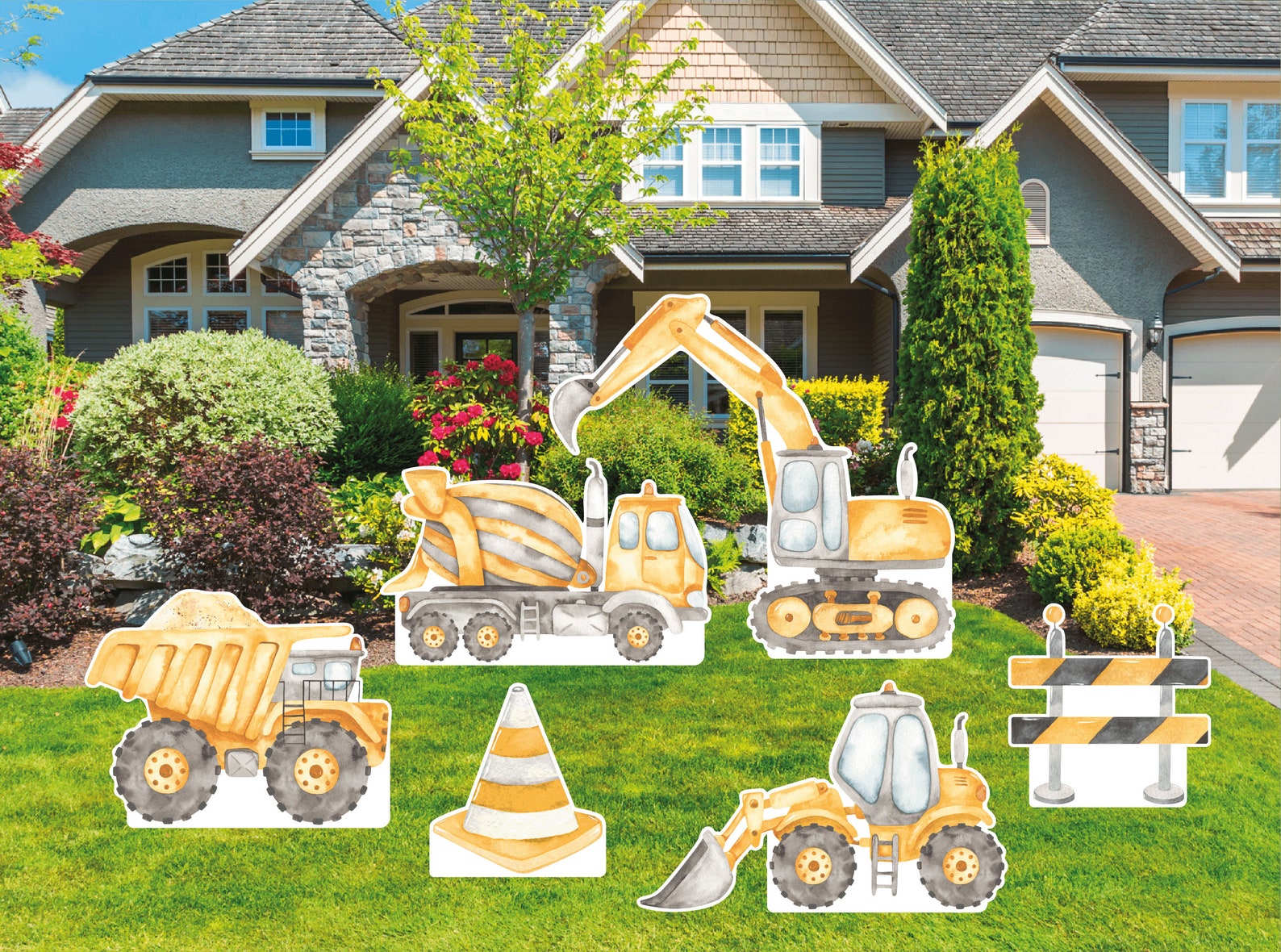 Construction Vehicles Cutout Cardboard Backdrop | Birthday Sign Yard ...
