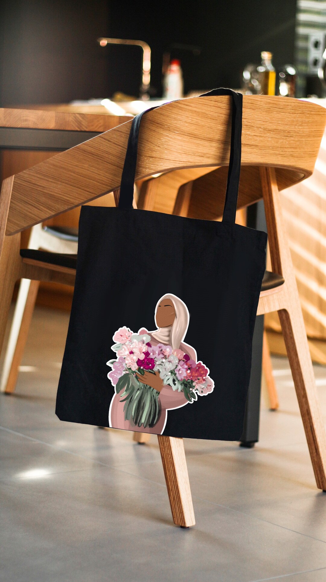 Floral Hijabi Black Tote Bag Islamic Gift - Etsy