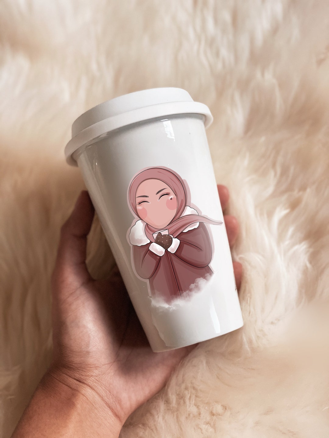 Hijabi Chai Ceramic Travel Mug With Silicone Lid Islamic Gift - Etsy