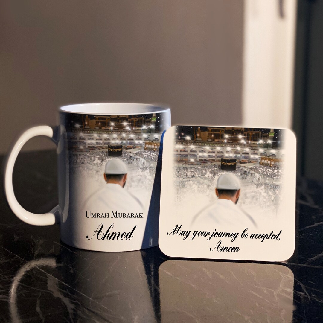 Umrah Mubarak Male Personalised Name Mug & Coaster Islamic Gift, Hajj ...