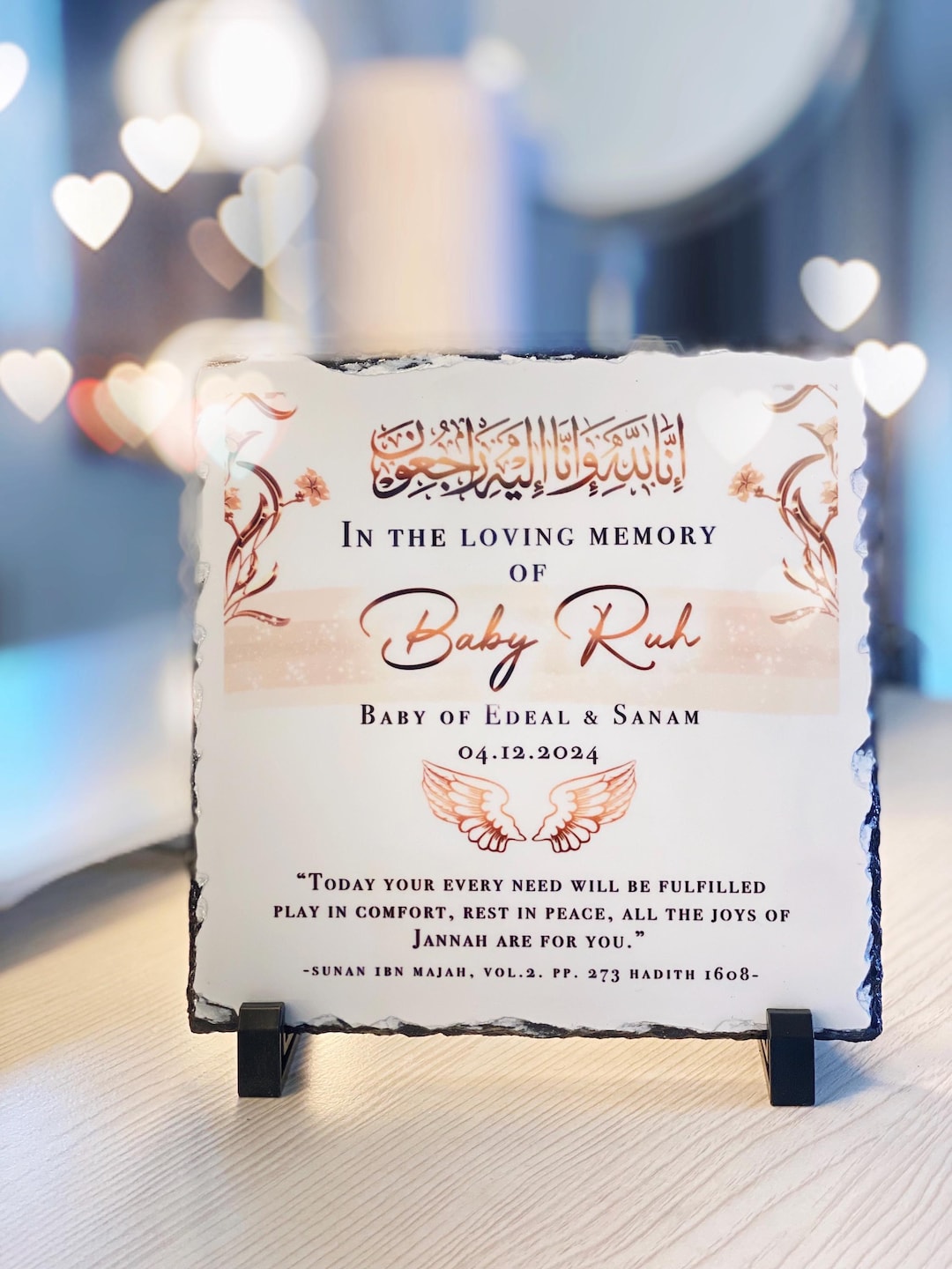 Heavyweight Personalised Memorial Islamic Gift Slate With Stand ...