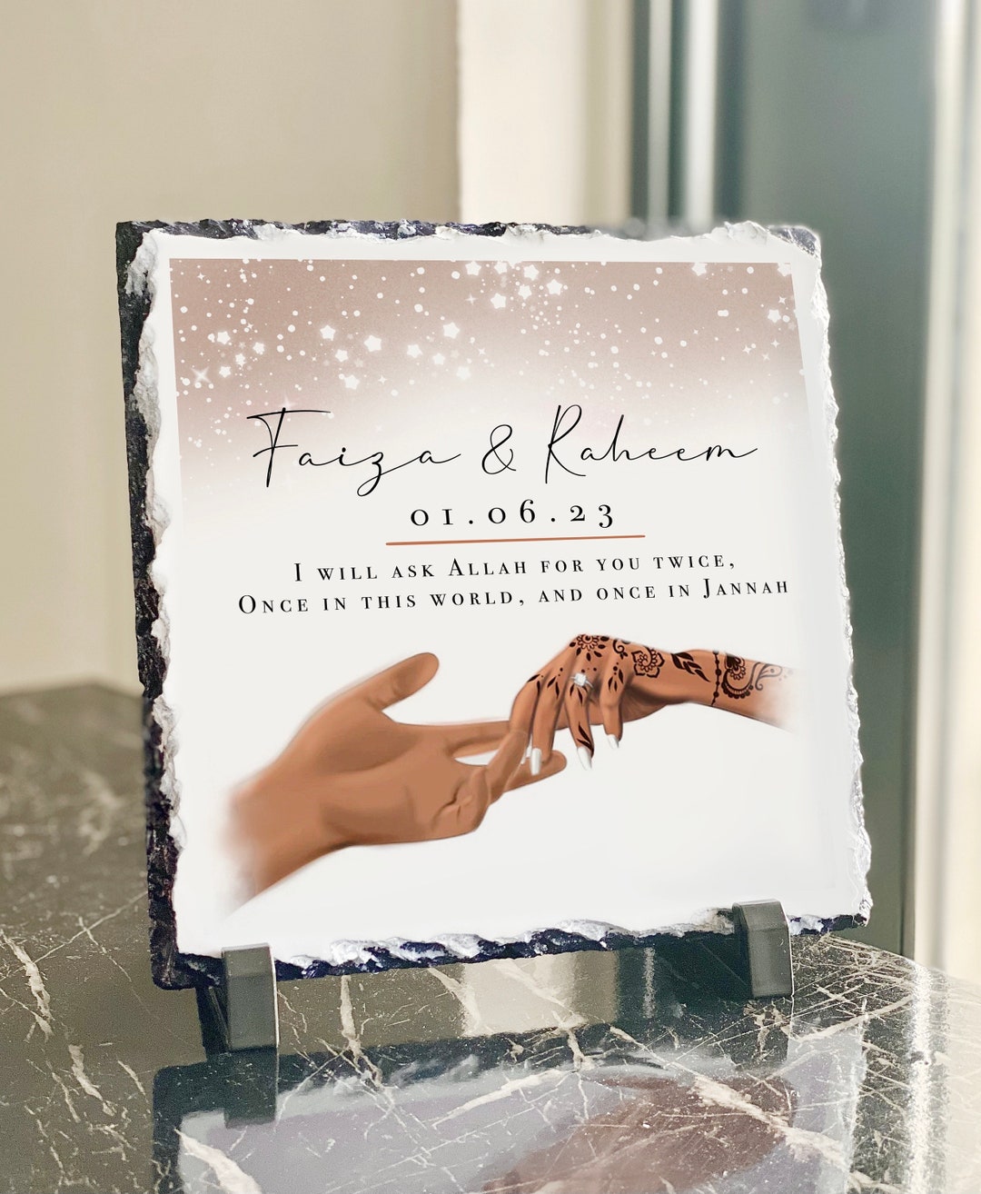 Heavyweight Couples Marriage Nikkah Henna Hands Gift Slate and Stand ...